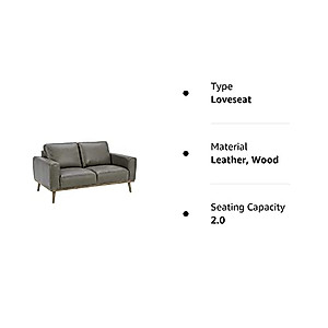 Amazon Brand – Rivet Modern Leather Loveseat Sofa Couch with Wood Base, 63.4"W, Gray