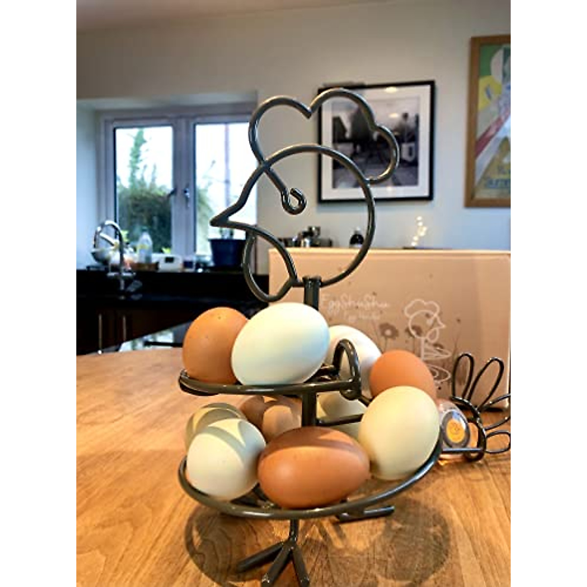 EggShuShu Gray Egg SKelter - Fresh Holder For Countertop ChicKen Stand BasKet Spiral Kitchen Wire RacK Eggs Farm with Timer