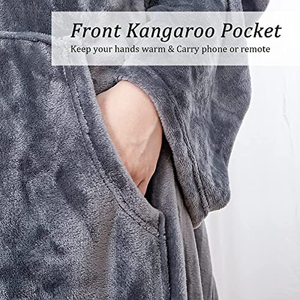 CHOSHOME Wearable Blanket with Sleeves and Foot Pocket for Adult Women Men, Soft Fleece Blanket Fuzzy TV Blanket Throw Wrap for Bed Sofa Travel Home Office, 71" x 51", Grey