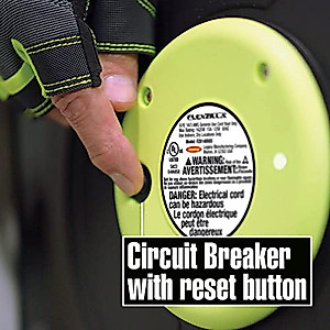 Flexzilla Retractable Extension, 14/3 AWG SJTOW, 50', Grounded Triple Tap Outlet Electric Cord Reel, ZillaGreen, FZ8140503