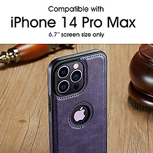 Casus Designed for iPhone 14 Pro Max Case Vegan Leather Slim Logo View Classic Luxury Elegant Thin Protective Cover (2022) 6.7" (Purple)