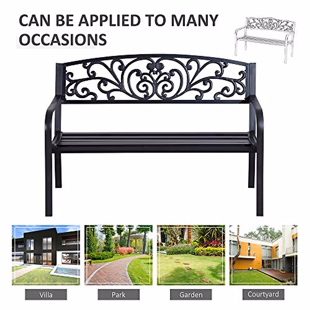 Outsunny 50" Blossoming Pattern Garden Decorative Patio Park Bench with Beautiful Floral Design & Relaxing Comfortable Build