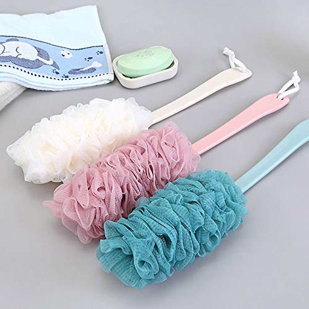 Arswin Back Scrubber for Shower,Loofah Long Handle Bath Body Brush,Soft Nylon Mesh Sponge for Shower,Loofah On a Stick for Men Women,Exfoliating Scrub Cleaning Luffa for Elderly