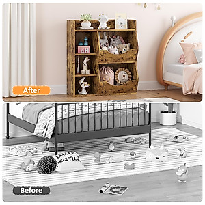 coucheta Rustic Brown 5-Cubby Kids Bookshelf & Playful Bookcase for Boys and Girls, Toy Storage Organizer for Books and Toys, for Kindergarten, Bedroom and Playroom