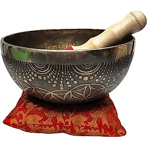 Devyom 9" Large Hand Hammered Tibetan Carving Singing Bowl Meditation Healing Bowl With Mallet And Silk Cushion