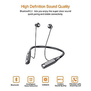 Bluetooth Headphones Neckband Wireless HeadsetTF card can be insertedwith MP3function100 Hours Long Battery Life Built-in Noise Cancelling Microphone Semi-in-Ear Earbuds foRunningDrivingWorking