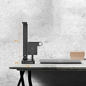 Drevet 3 in 1 LED Desk Table Lamp with Cell Phone Holder and Apple Watch Charger Stand, Eye-Caring Foldable Desk Light with USB Charging Port, 3 Level Brightness, Memory Function, Touch Control, Black