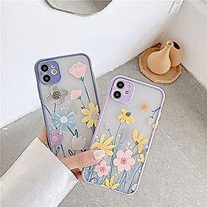 Ownest Compatible for iPhone 11 Case for Flower Clear Frosted PC Back Floral Girls Woman and Soft TPU Protective Silicone Slim Case for iPhone 11-Taro Purple