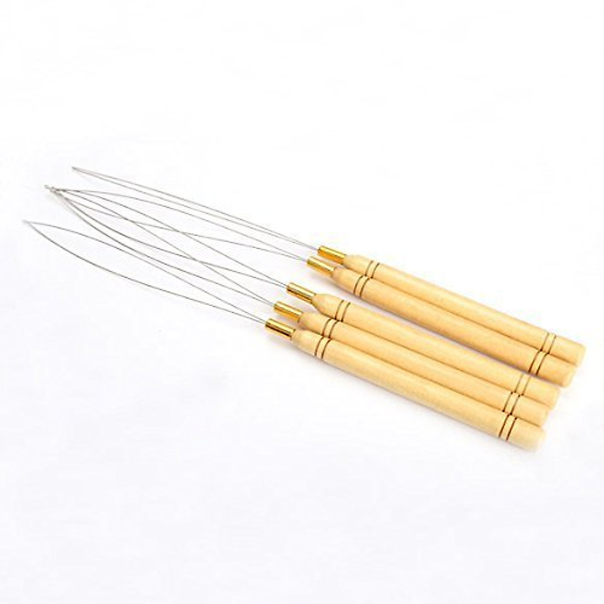 5 Wooden Hair Extensions Loop Needle Threader Wire Pulling Hook Tool for silicone microlink beads and feathers, Set of 5 for hair or feather extensions (5 Loop Tools)