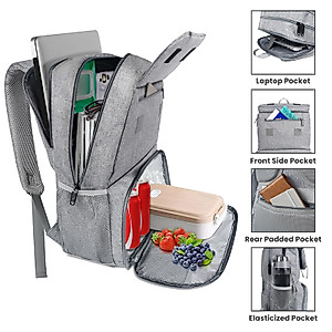 MATEIN Lunch Bags for Women, Cooler Lunchbox Insulated Work Backpack with USB Charging Port, Water Resistant Travel Computer Bag College Daypack Fits 15.6 Inch Laptop Friendship Gifts for Women, Grey