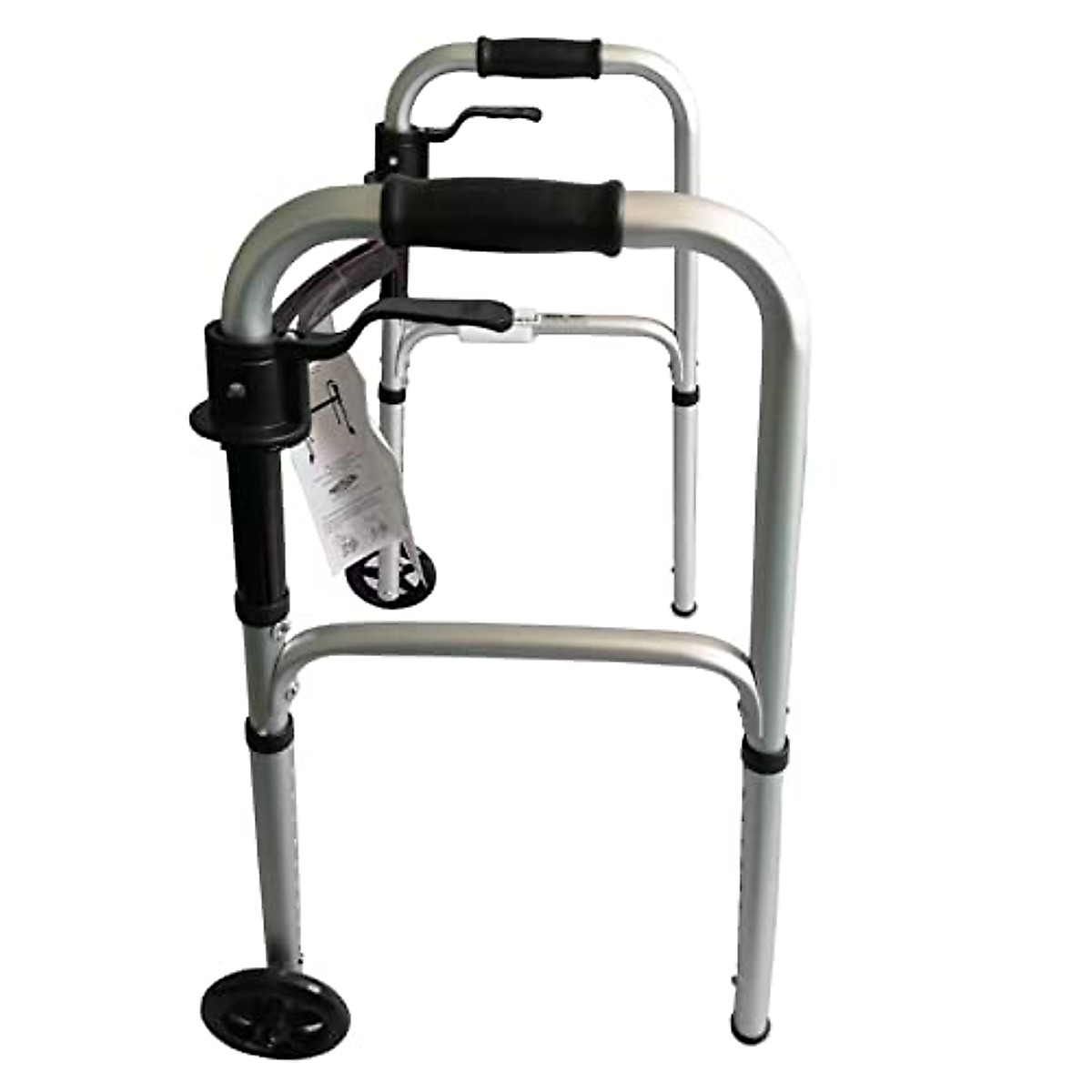 HEALTHLINE 2 Wheel Walker for Seniors & Adults - Deluxe Lightweight Foldable Walker with Wheels 5" up to 350 lbs and Free 2 Pair of Rear Glides & Triggers (Red)