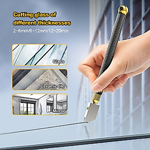 Glieskir Glass Cutter, Upgrade Glass Cutter Tool, Pencil Style Oil Feed Carbide Tip for Glass Cutting/Tiles/Mirror/Mosaic, 2mm-20mm