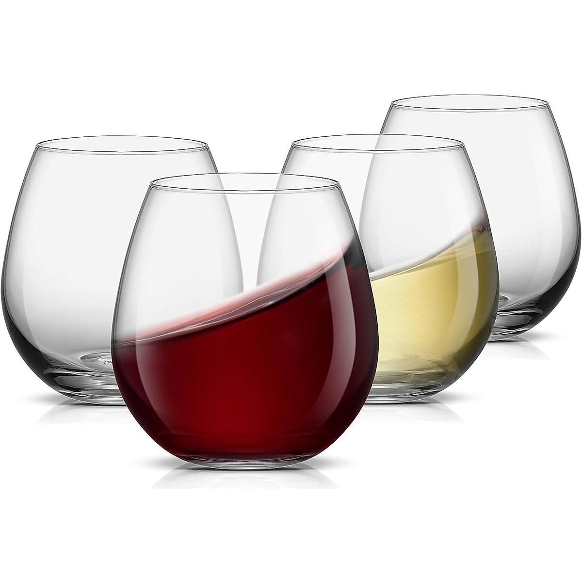 JoyJolt Spirits Stemless Wine Glasses for Red or White Wine (Set of 4)-15-Ounces