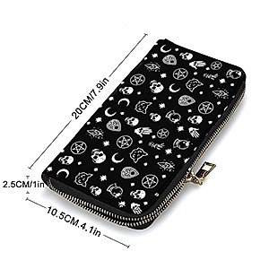 Qwalnely Leather Goth Wallet Skull Gothic Purse for Adults Teens Phone Credit Card Storage with Durable Zipper Halloween Gifts for Women Girls