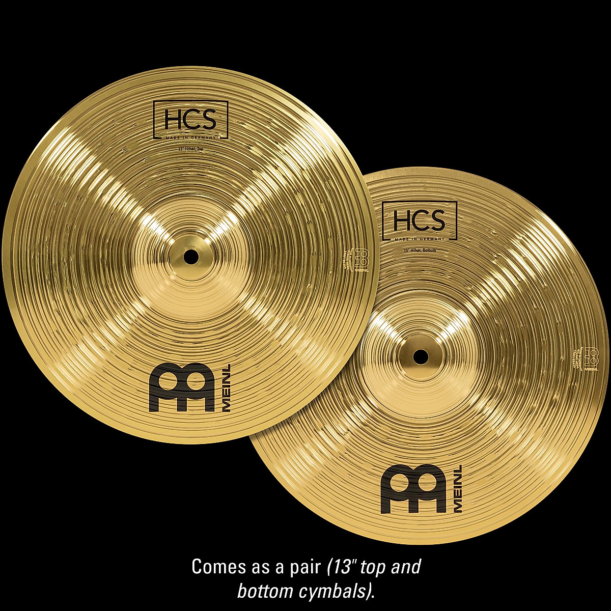 Meinl Cymbals HCS Hihats Cymbals for Drum Set, Made in Germany — Traditional Medium Brass, 2-Year Warranty, 13" Hi hat Pair (HCS13H)
