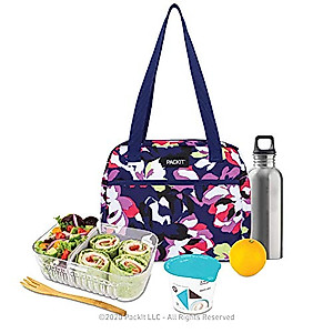 PackIt Freezable Hampton Lunch Bag with Shoulder Straps, Bright Floral