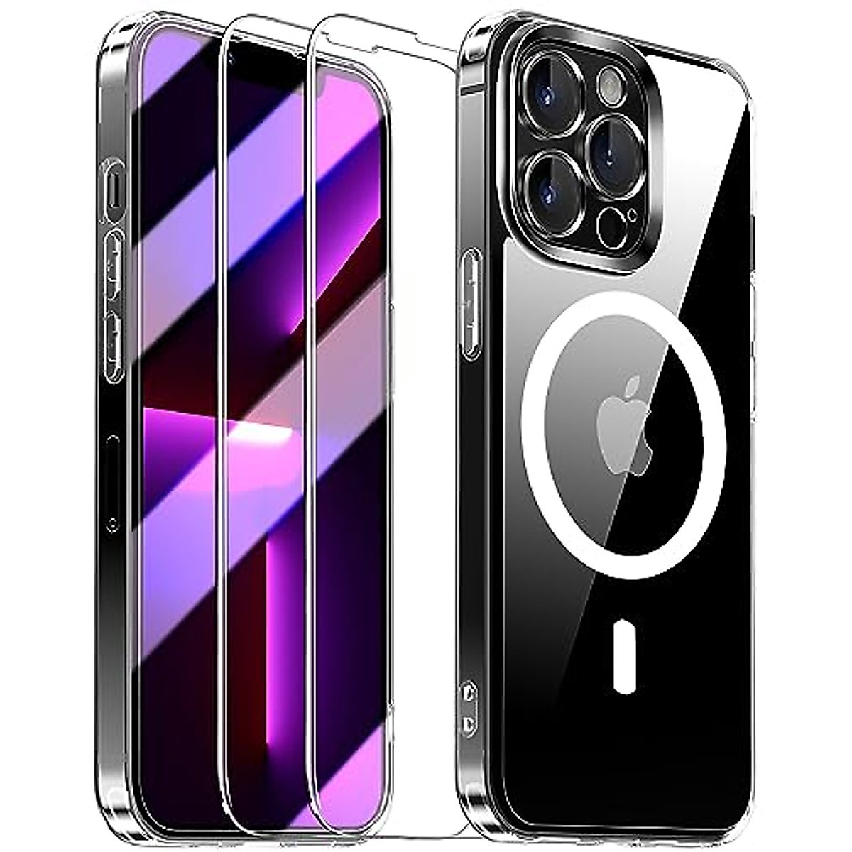 Dssairo Magnetic for iPhone 13 Pro Max Case，with 2 Screen Protector，Full Camera Protection [Compatible with MagSafe] Shockproof Phone Bumper Cover，Anti-Scratch Clear Back (Clear)………