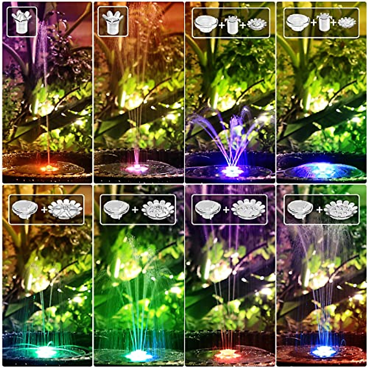 AISITIN 6.5W Solar Fountain with LED Colorful Lights & 3000mAh Battery, Solar Bird Bath Fountain Pump with Fixed Bracket and Multiple Nozzle, Solar Water Fountain Pump for Garden, Pond and Outdoor