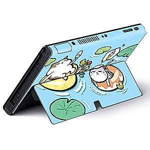 PlayVital Full Set Protective Stickers for Nintendo Switch OLED Model, Customized Vinyl Decal Skins for Switch OLED Console & Joycon & Dock & Grip - Pool Party Kitten