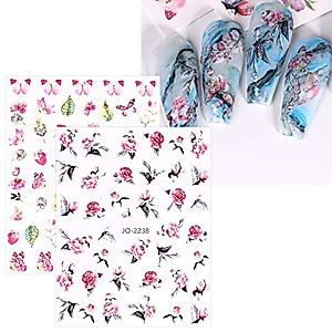 JMEOWIO 12 Sheets Spring Flower Nail Art Stickers Decals Self-Adhesive Pegatinas Uñas Leaves Nail Supplies Nail Art Design Decoration Accessories