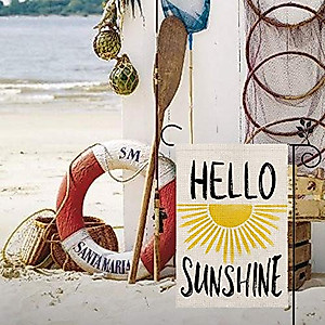 CROWNED BEAUTY Summer Hello Sunshine Garden Flag 12×18 Inch Boho Double Sided Vertical Yard Outside Flag