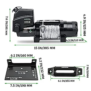 Zostera Electric Winch 12v 6000lbs Boat Trailer Winch with Remote Synthetic Rope 1/4 in x 55 ft Hook Wireless Remote Handlebar Switch, Automatic Braking, Waterproof, for ATV UTV Powersports Off Road