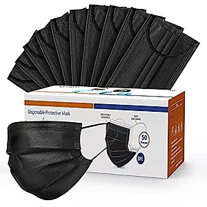 Hyegiir 100 Pack 3 Layers PLY Black Disposable Face Masks, Comfortable Elastic Earloops Face Masks,Sterile And Breathable for Daily Protection Air Pollution, Dust-proof