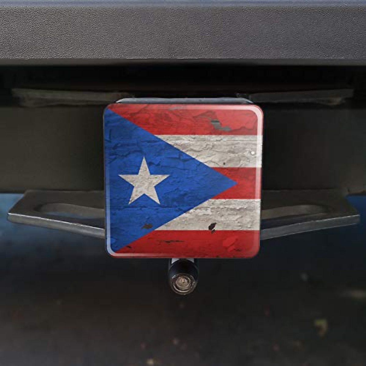 Rustic Distressed Puerto Rico Flag Wood Look Tow Trailer Hitch Cover Plug Insert