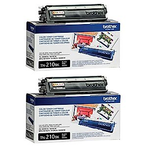Brother Genuine TN210BK 2-Pack Standard Yield Black Toner Cartridge with Approximately 2,200 Page Yield/Cartridge