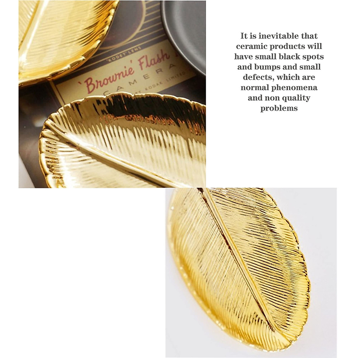 Golden Leaf Tray Ceramic Jewelry Plate Key Tray Ring Holder Trinket Dish Vanity Tray Candy Snack Tray for Christmas,Birthday,Wedding,Women