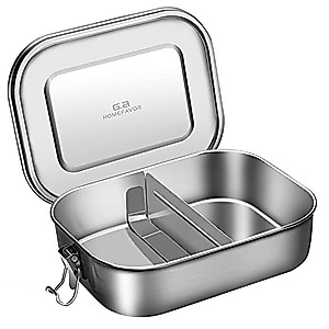 Stainless Steel Lunch Box-1200ML Metal Leak Proof Bento Container for Sandwich Storage, Meal, Rice, Snack-Perfect Sized for Kids, Adults, Men, Women, Boys-2 Compartments-Removable Divider