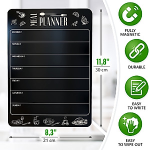 Weekly Dinner Menu Board for Kitchen A4-8.5x12 Black Magnetic Weekly Meal Planner for Fridge Dry Erase Weekly Menu Board Magnetic Menu for Refrigerator Food Menu Board Weekly Chalkboard Menu Board