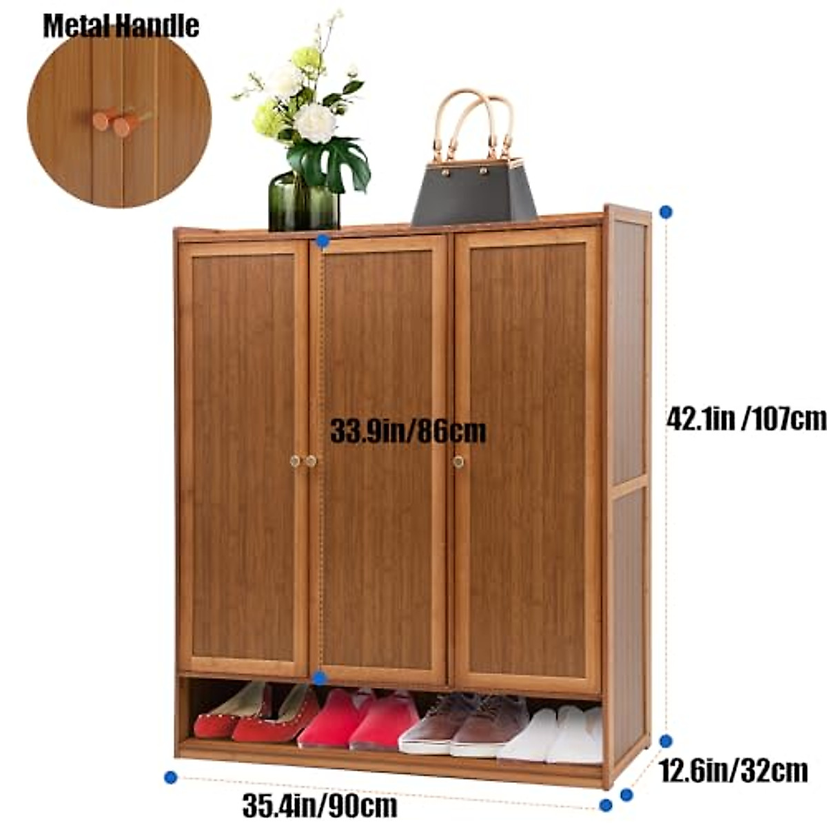 LOYALHEARTDY 8 Tier Shoe Storage Cabinet with Doors, Bamboo Free Standing Shoe Racks Entryway Shoe Organizer with Open Compartment, 35.4" W x 12.6" D x 42.1" H