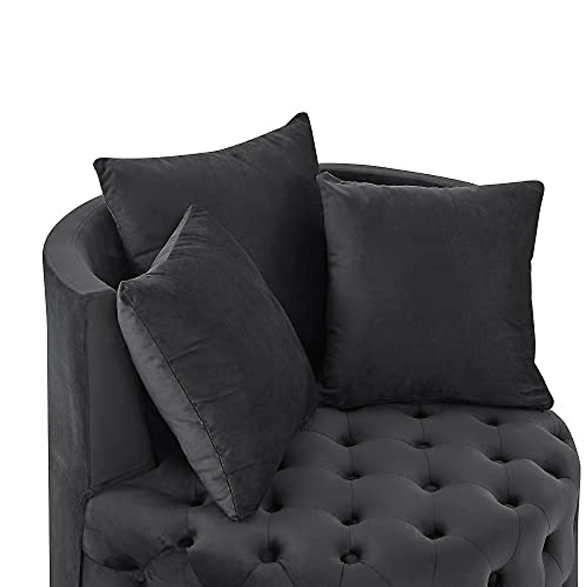 LKTART Velvet Upholstered Swivel Chair Sofa Chair with Wheels with Button Tufted Design and Movable WheelsIncluding 3 Pillows for Bedroom Reception Room Living Room Black