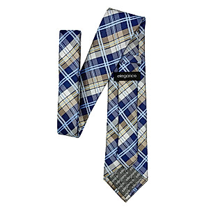 Retreez Elegant Plaid Check Woven Microfiber Men's Tie - Navy Blue and Khaki