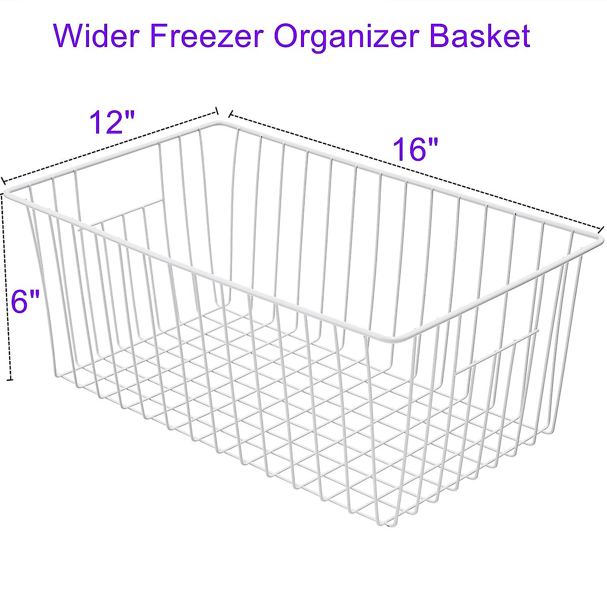 lonpute 16Lx12Wx6H inch Wider Freezer Organizer Baskets Container, Refrigerator Metal Wire Storage Bins with Handles for Kitchen, Pantry, Cabinet, Closets - Pearl White（6 Packs