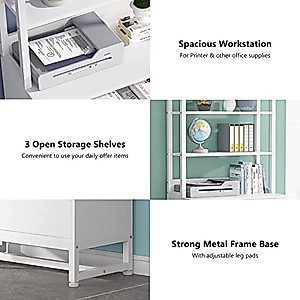 Tribesigns 2 Drawer Vertical File Cabinet with Lock & Bookshelf, Letter Size Large Modern Filing Cabinet Printer Stand with Open Storage Shelves for Home Office, White