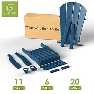 GREENVINES Adirondack-Chairs-with-Ottoman | Set of 2 | Folding | Retractable-Footrest | HDPE Plastic | All Weather Fire Pit Chair | Cup Holders | Blue | for Outdoor Poolside