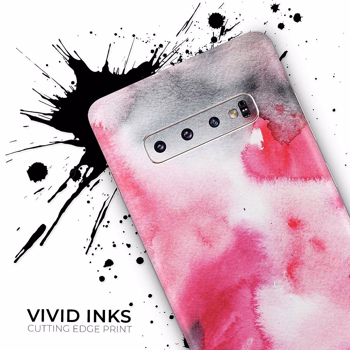DesignSkinz Pink and Black Absorbed Watercolor Texture Protective Vinyl Decal Wrap Skin Cover Compatible with The Samsung Galaxy S20 (Screen Trim & Back Glass Skin)