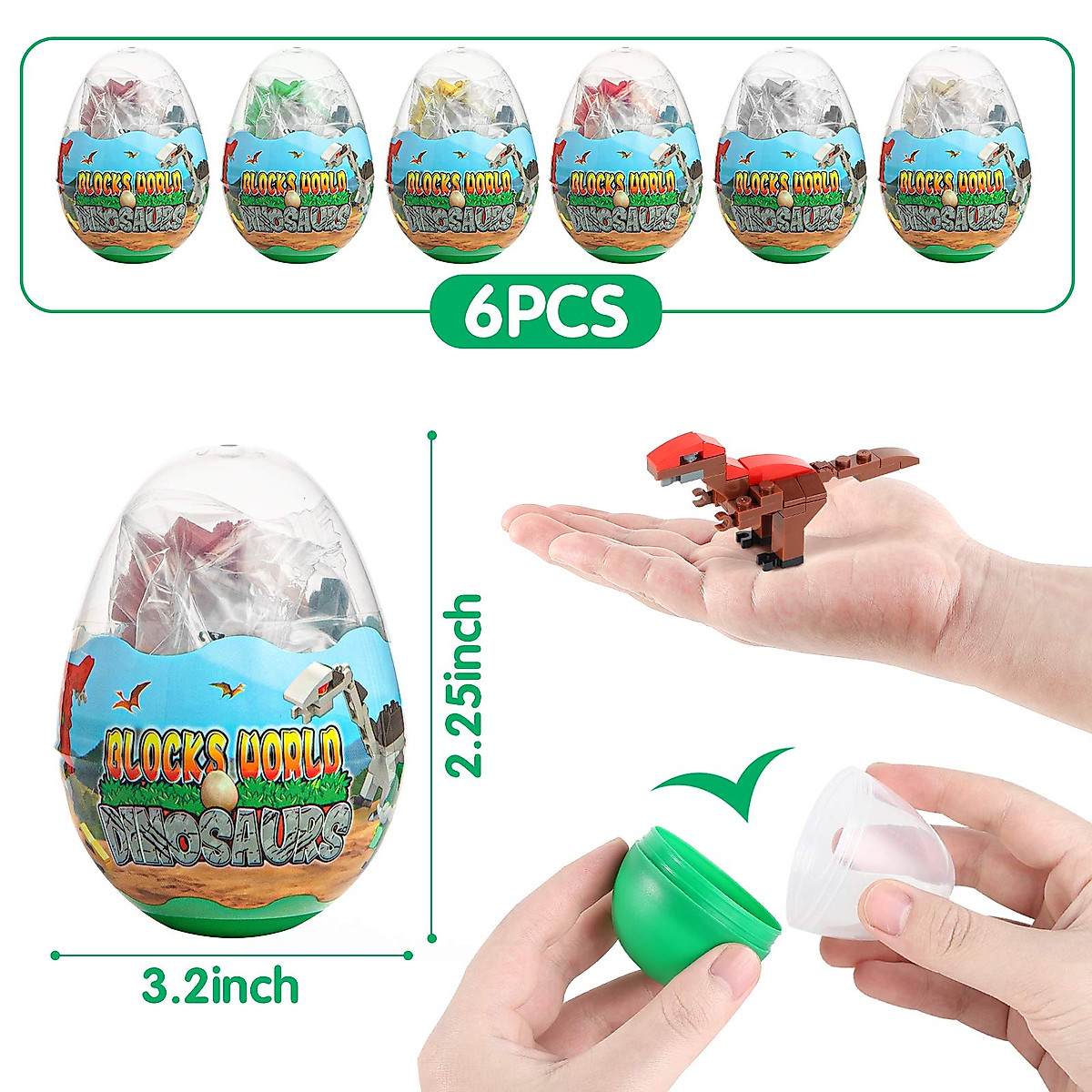 3 otters 6PCS Dinosaur Building Blocks, Dinosaur Eggs with Dinosaurs Building Kit Inside, Dinosaur Toys GIFS for Kids Surprise, Classroom Events, Carnival Prizes