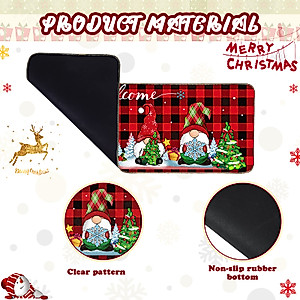 Christmas Kitchen Rugs Set of 2 Xmas Kitchen Mats Merry Christmas Mats Red Black Buffalo Plaid Doormat Christmas Non Slip Backing Floor Mat Xmas Door Mat for Home Kitchen Door Bathroom (Gnome)