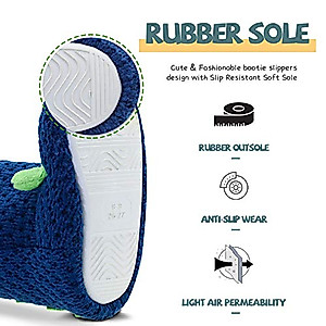 LA PLAGE Boys Girls Blue Monster Bootie Slippers with Cozy Memory Foam Winter Warm Indoor Outdoor House Slippers 1-2 US Navy