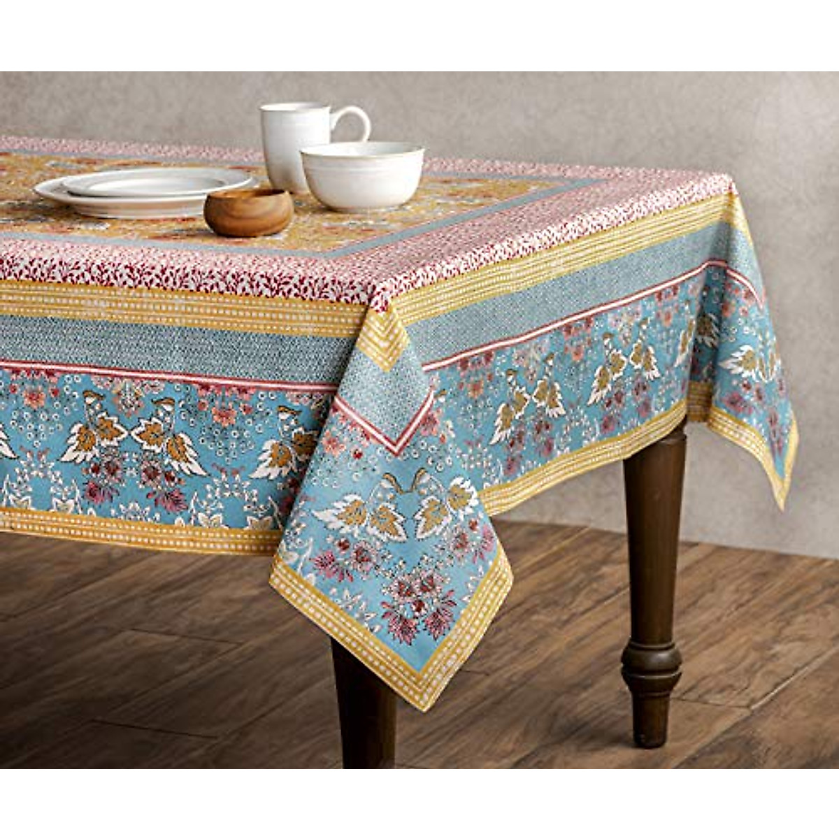Maison d' Hermine Table Cloth 100% Cotton 60"x90" Decorative Tablecover Washable Rectangle Easter Tablecloths for Dining, Buffet Parties & Wedding Use, Marquise - Spring/Summer
