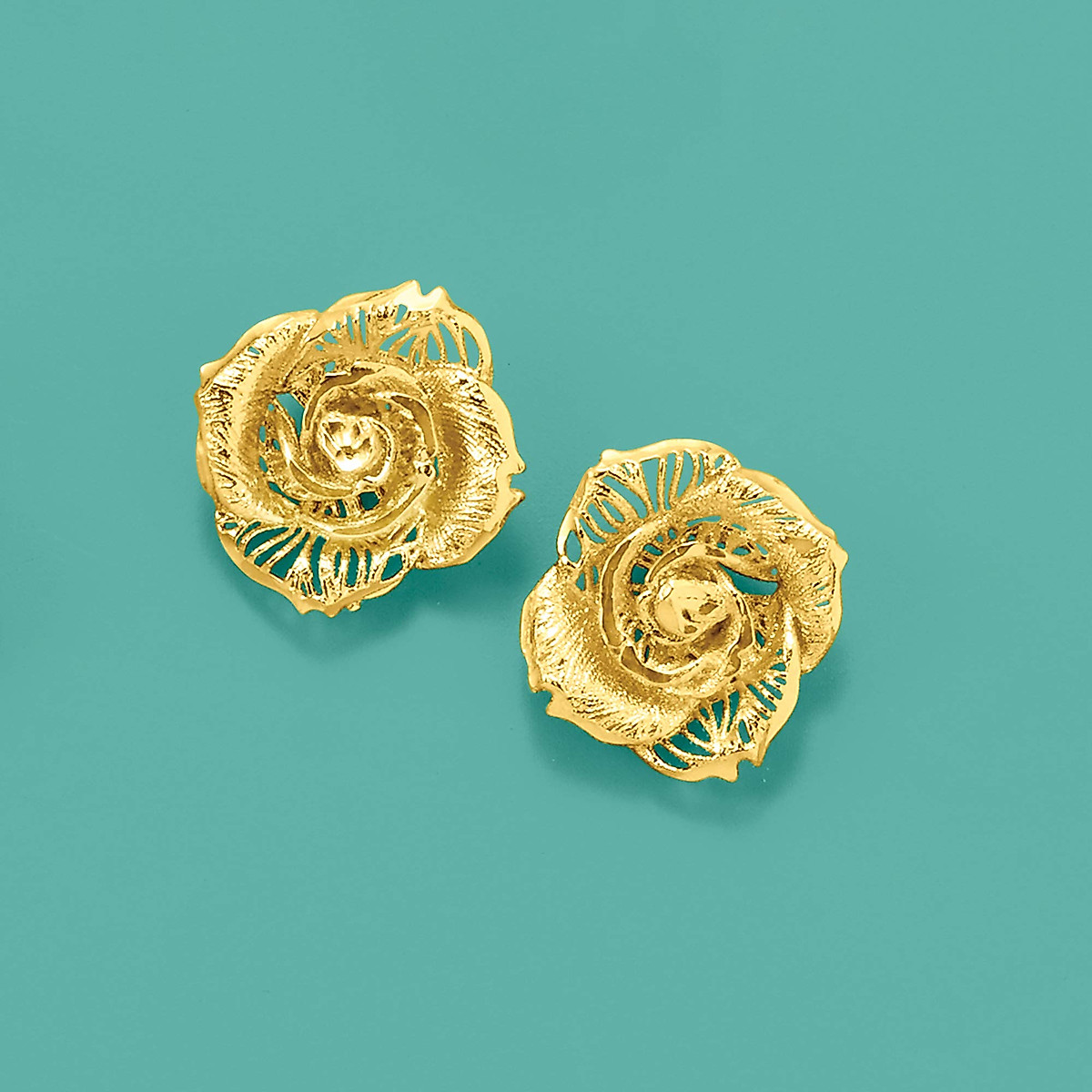 Ross-Simons Italian 14kt Yellow Gold Rose Earrings