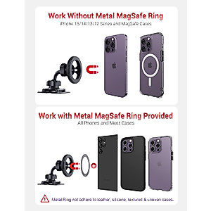 PROfezzion Deluxe Metal Version for MagSafe Car Mount, 2 in 1 Combo Magnetic Phone Holder for Car Vent or Dashboard Compatible with iPhone 15 14 13 12 Pro Max Plus, MagSafe Case & All Phones