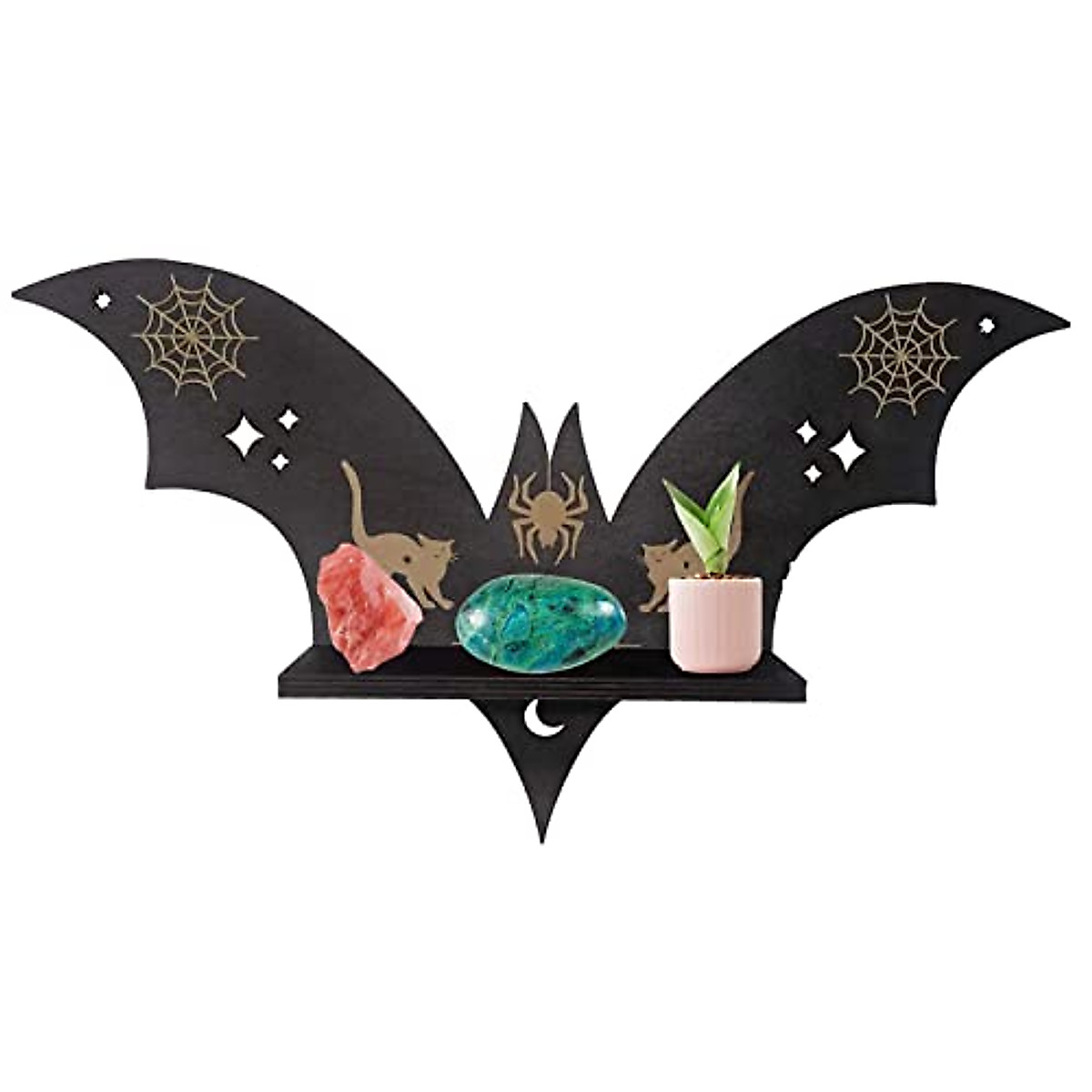 suyam Crystal Display Shelf,Bat Crystal Shelf Wooden Floating Shelf | Wall Hanging Crystal Holder Stand Decor for Crystals Stones Essential Oils Display