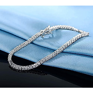 Gemsme 2.0MM Tennis Bracelet for Women and Men，18K White Gold Plated Round 2mm Cubic Zirconia Classic Tennis Bracelet