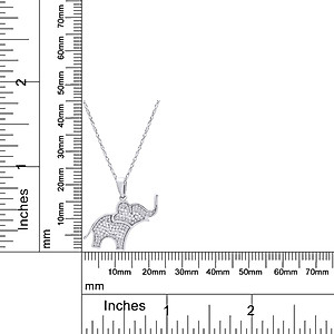 AFFY 1/8 Carat CT.t.w Round Cut White Natural Diamond Elephant Pendant Necklace in 14K White Gold Over Sterling Silver