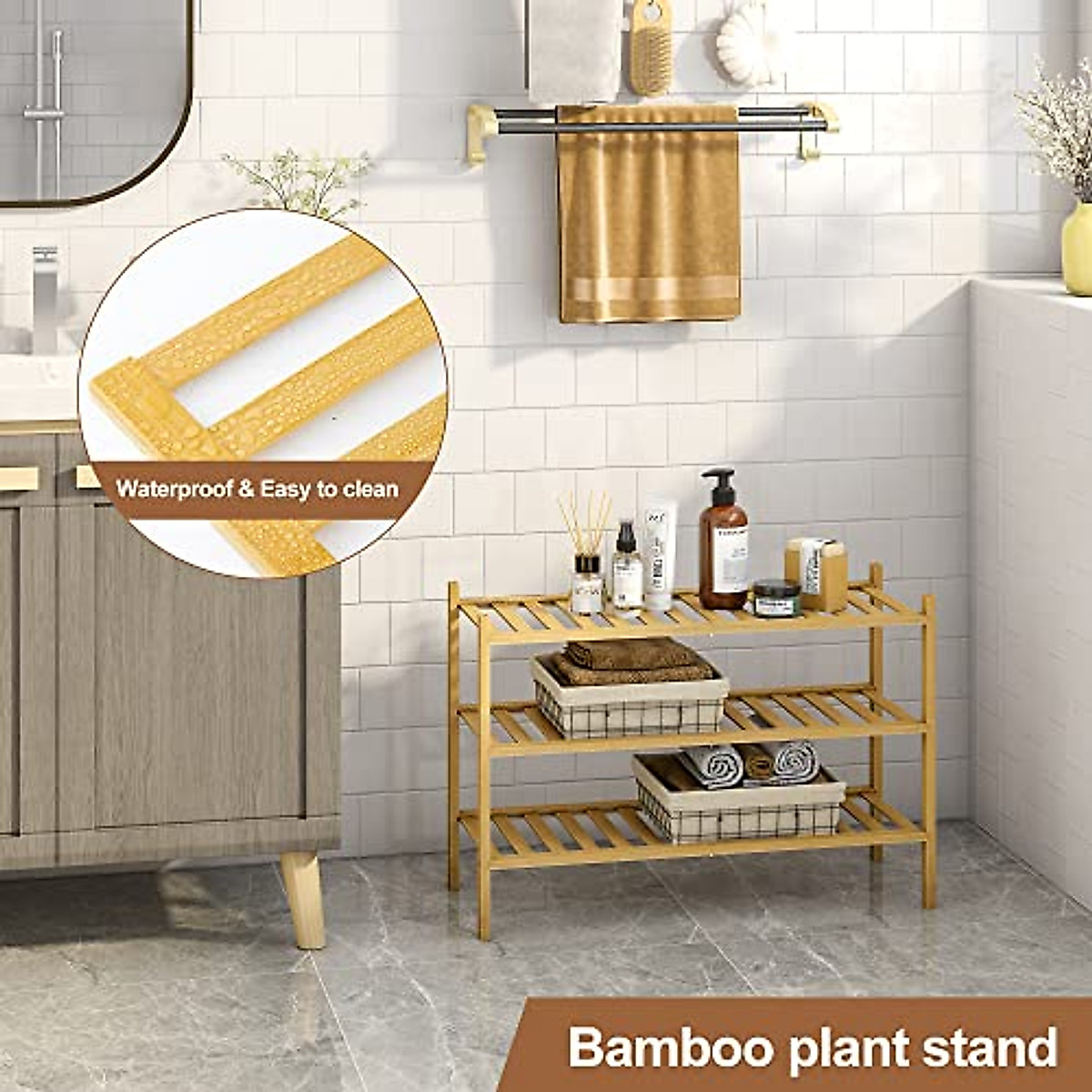 FILWH Bamboo Shoe Rack Stackable Shoe Shelf Storage Organizer for Unit Entryway Hallway and Closet Sturdy Freestanding Shoe Shelf Natural (3 Tier)