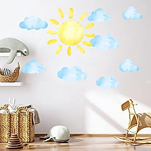 Large Sun and Clouds Wall Decals Clouds Wall Stickers Sun Wall Decals Peel and Stick Kid Removable Wall Stickers Kids Nursery Bedroom Decor